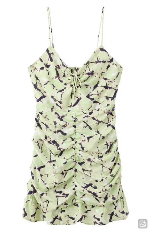 Mango Tie Dye Front Keyhole Ruched Mini Dress