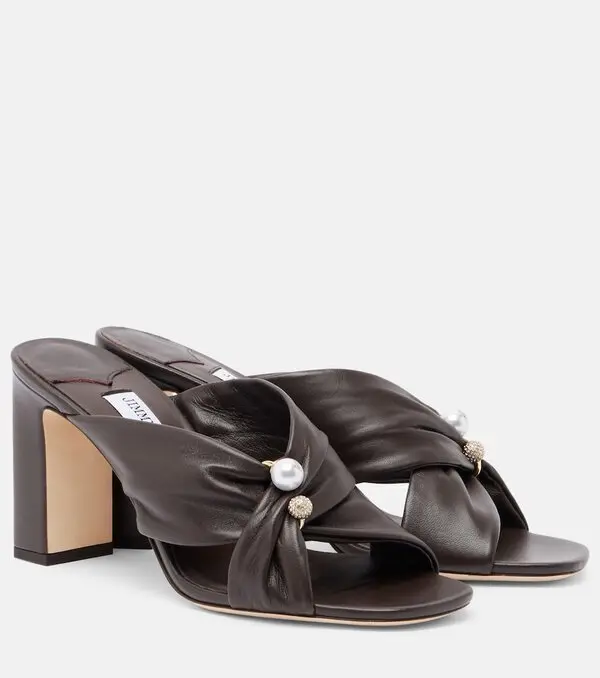 JIMMY CHOO Rafi Embellished Leather Mules