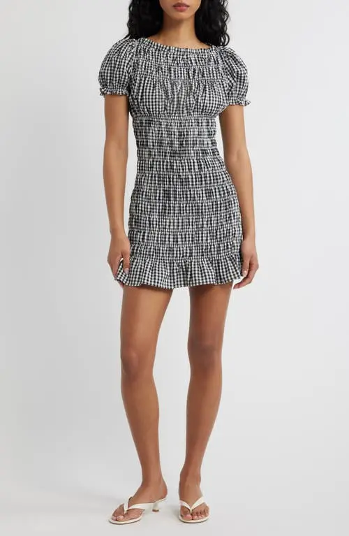 Lulus Darby Cap Sleeve Gingham Minidress - Black/white