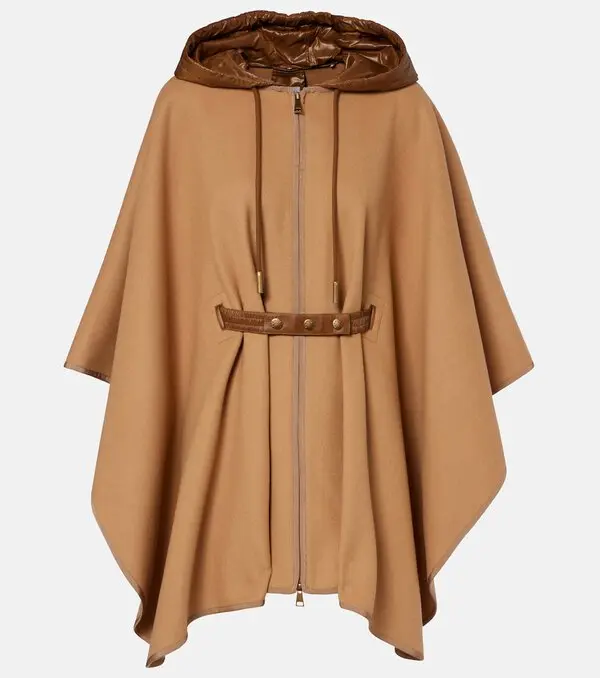 Moncler Belted Wool-blend Cape - Beige
