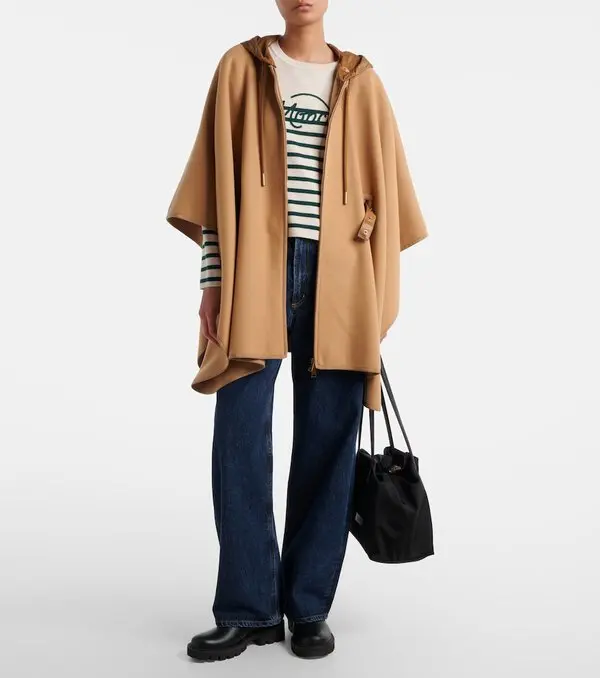 Moncler Belted Wool-blend Cape - Beige