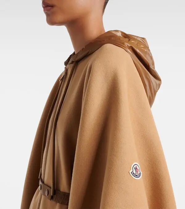 Moncler Belted Wool-blend Cape - Beige