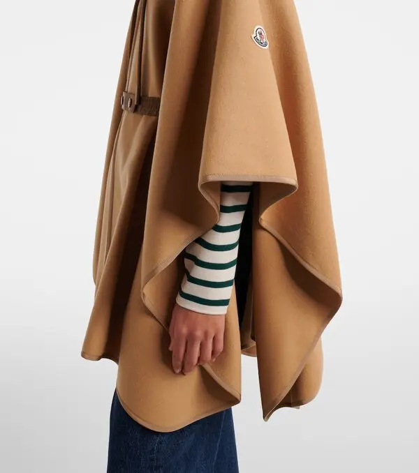 Moncler Belted Wool-blend Cape - Beige
