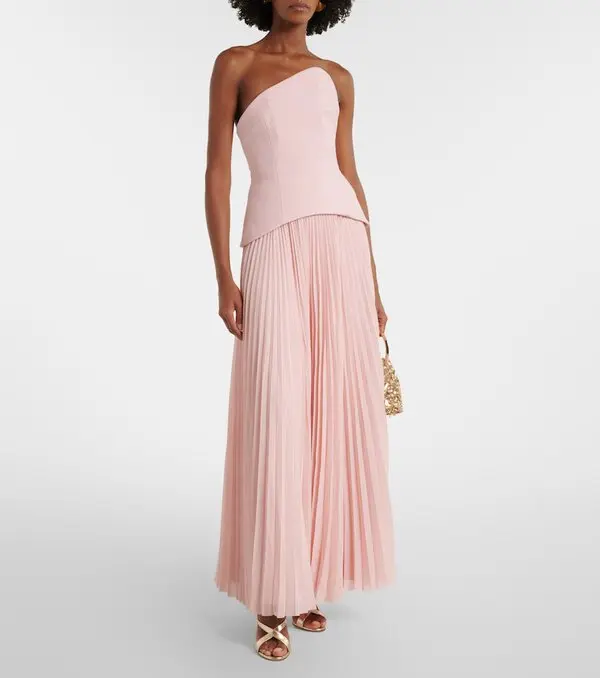 Solace London Britt Pleated Strapless Gown