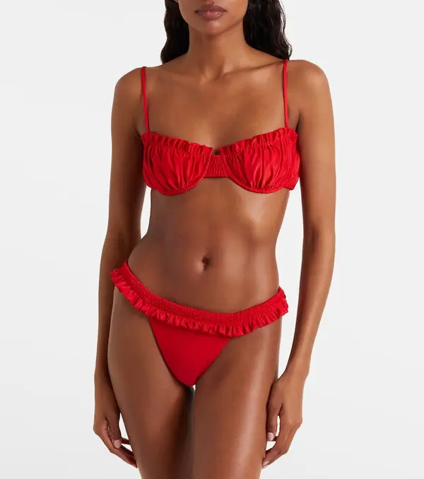 Faithfull The Brand Esterel Ruffled Bikini Bottoms - Red