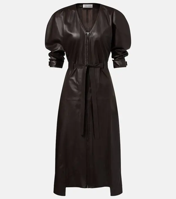 Victoria Beckham Leather Midi Dress - Brown