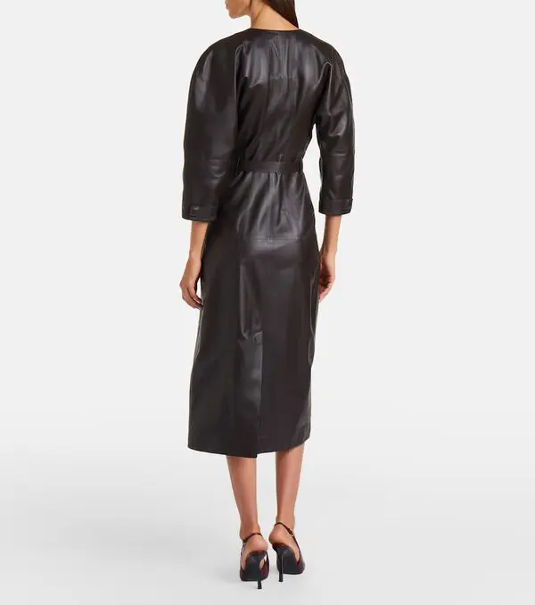 Victoria Beckham Leather Midi Dress - Brown