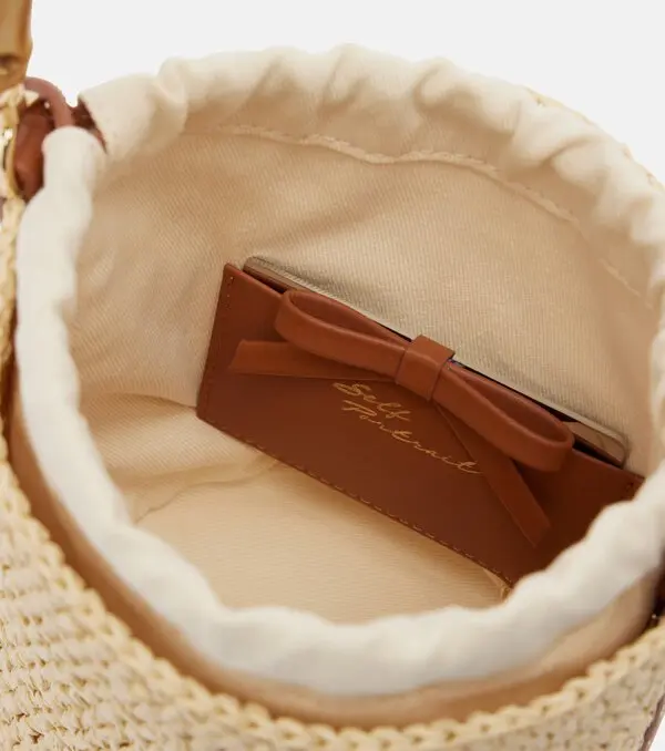 SELF-PORTRAIT Raffia Bucket Bag With Leather Trim And Gold-tone Hardware - Beige