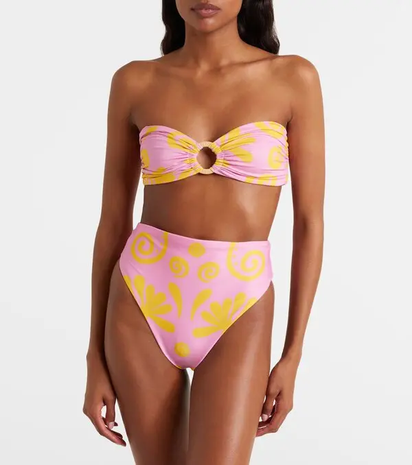 CALA DE LA CRUZ Lulu Printed Bandeau Bikini Top - Pink