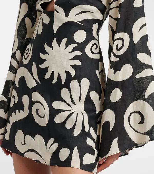 CALA DE LA CRUZ Vera Printed Linen Mini Dress