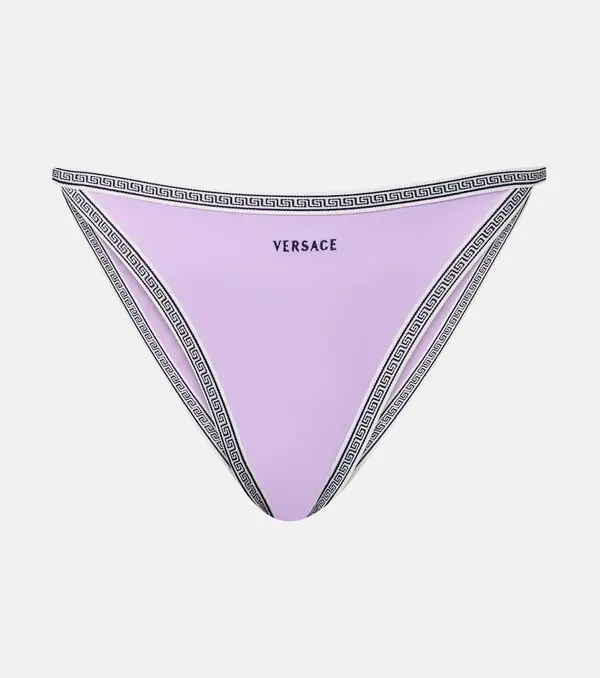 Versace Logo Embroidered Bikini Bottoms - Purple