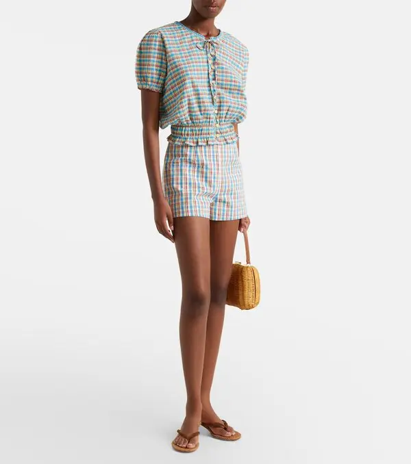 Faithfull The Brand Aurora Checked Cotton And Linen Shorts - Multicoloured