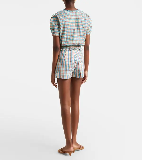 Faithfull The Brand Aurora Checked Cotton And Linen Shorts - Multicoloured