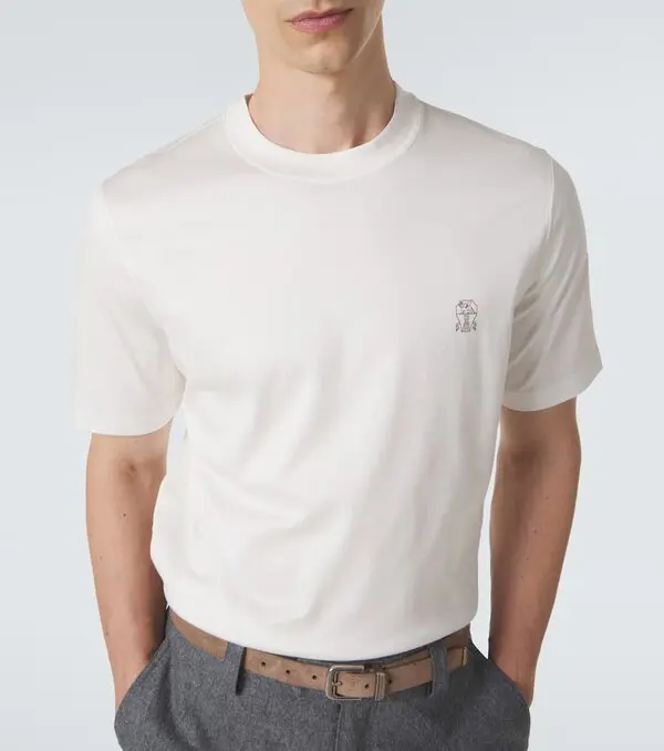 Brunello Cucinelli Logo Cotton Jersey T-shirt - White