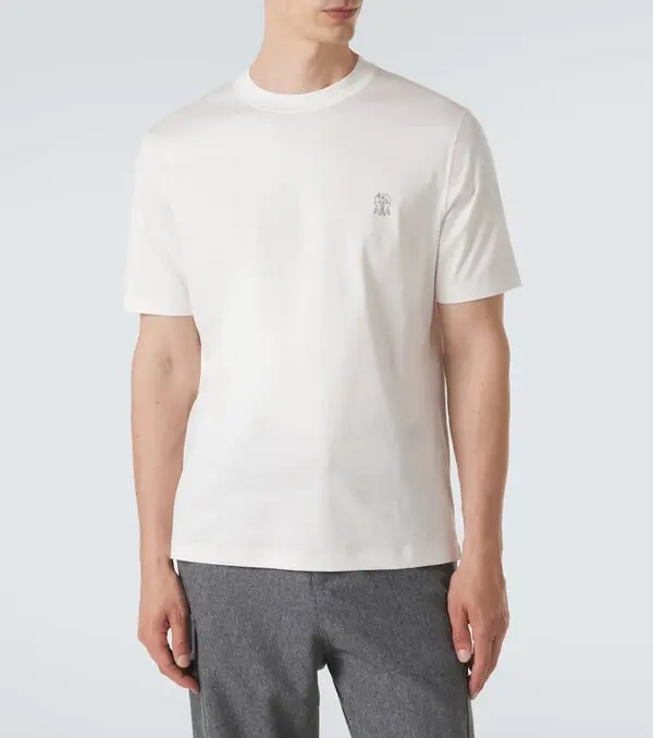 Brunello Cucinelli Logo Cotton Jersey T-shirt - White