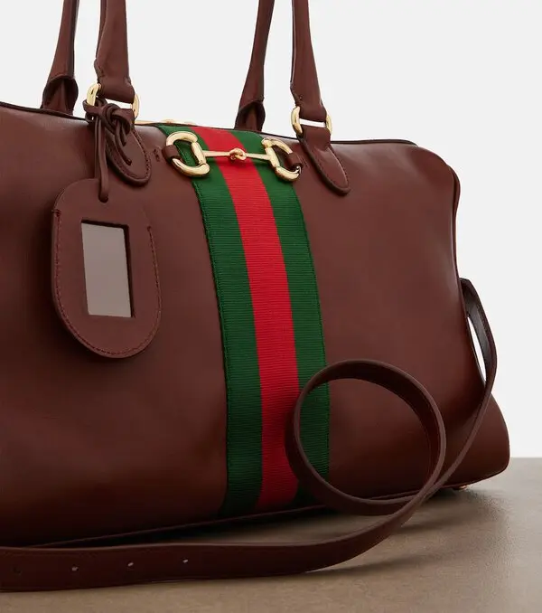 Gucci Large Leather Bowling Bag - Brown