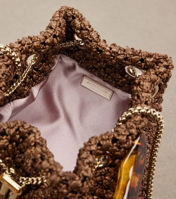 JIMMY CHOO Bon Bon Small Raffia-effect Bucket Bag