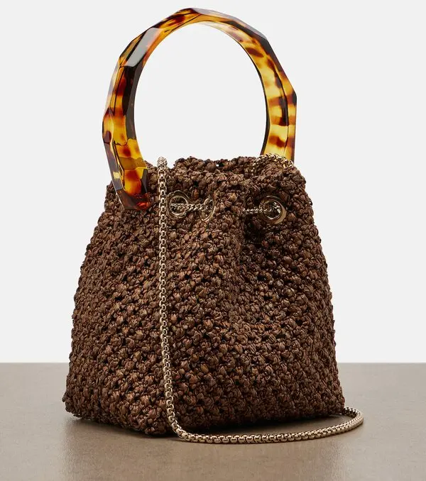 JIMMY CHOO Bon Bon Small Raffia-effect Bucket Bag