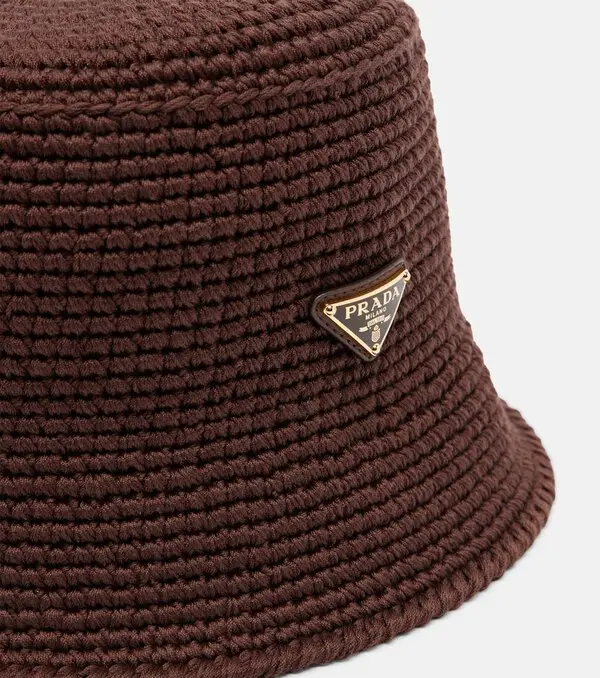 Prada Crochet Cotton Bucket Hat - Brown