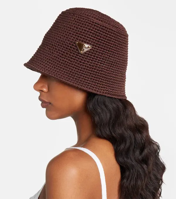 Prada Crochet Cotton Bucket Hat - Brown