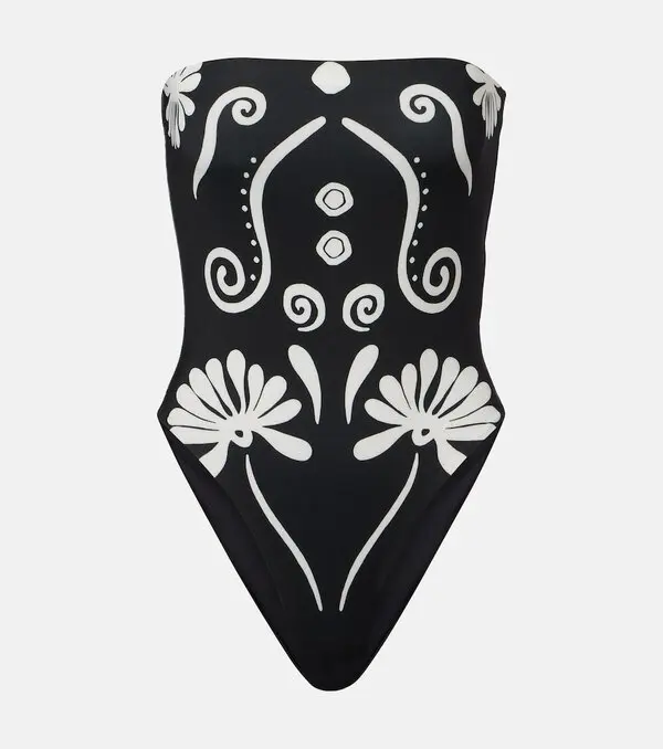 CALA DE LA CRUZ Strapless Printed One-piece Swimsuit - Black