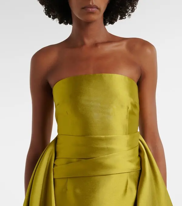 Solace London Chartreuse Draped Strapless Gown - Yellow