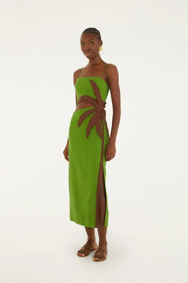 Farm Rio 3d Palm Tree Cut-out Midi Dress - Green