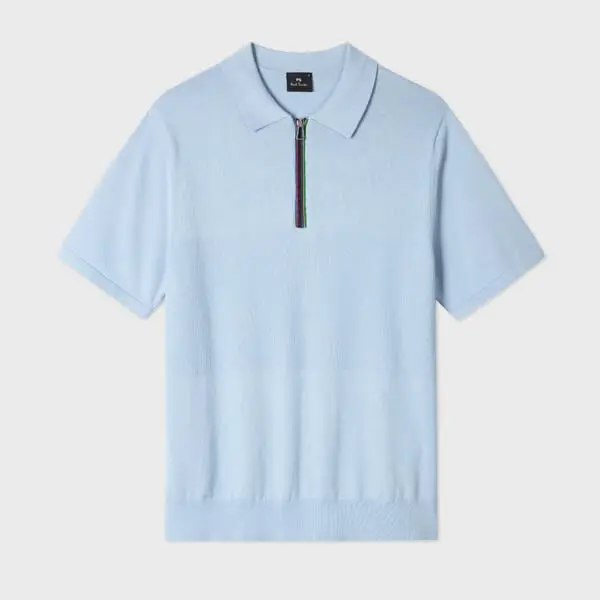 Paul Smith Light 'sports Stripe' Zip Neck Polo Shirt - Blue