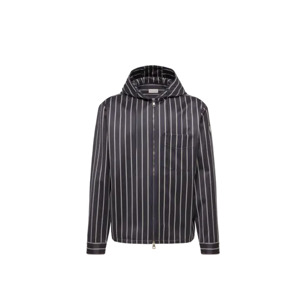 Moncler Wool & Cotton Striped Zip-up Hooded Shirt - Blue