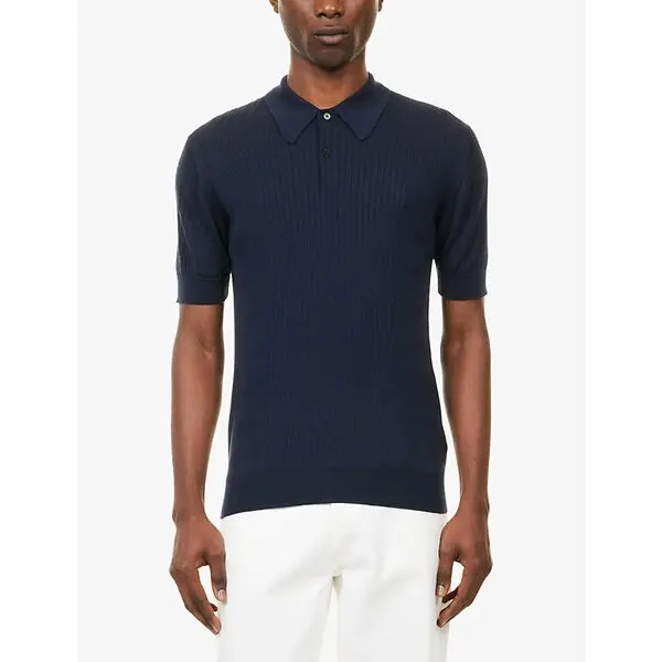 John Smedley Croall Ribbed Merino-wool Polo Shirt - Midnight