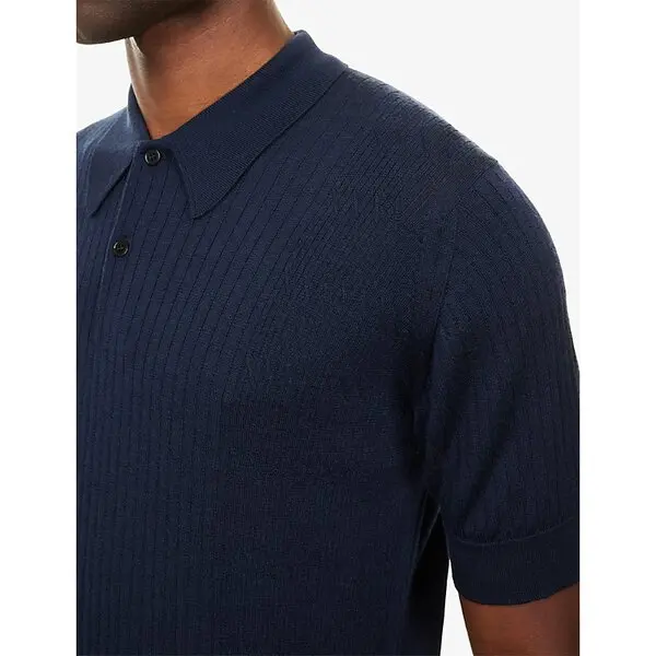 John Smedley Croall Ribbed Merino-wool Polo Shirt - Midnight