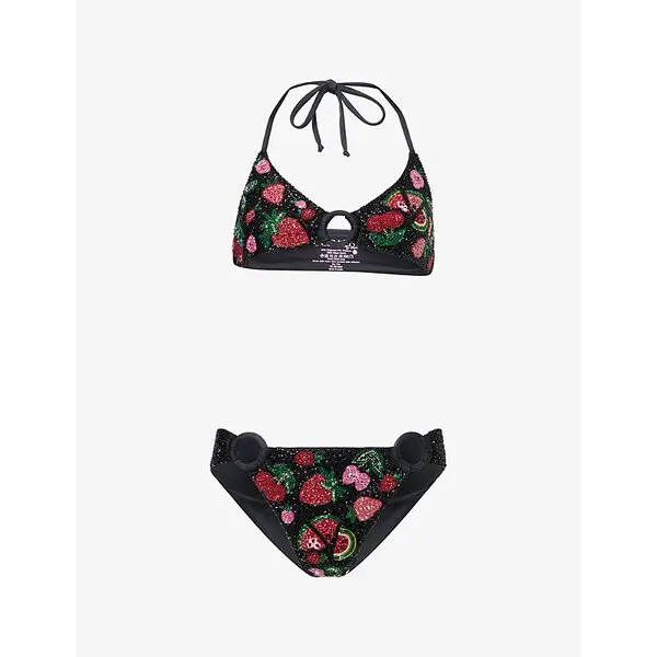 OCEANUS Red Fruits Embellished Bikini - Black
