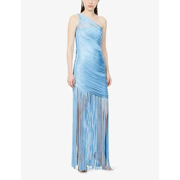 David Koma Asymmetrical One-shoulder Fringe Maxi Dress