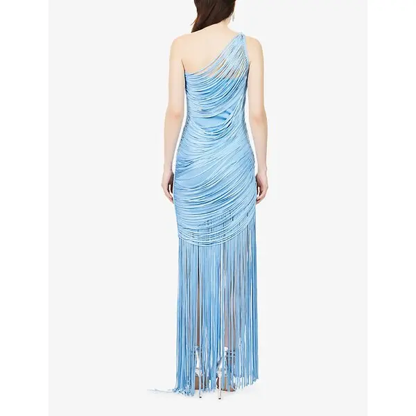 David Koma Asymmetrical One-shoulder Fringe Maxi Dress