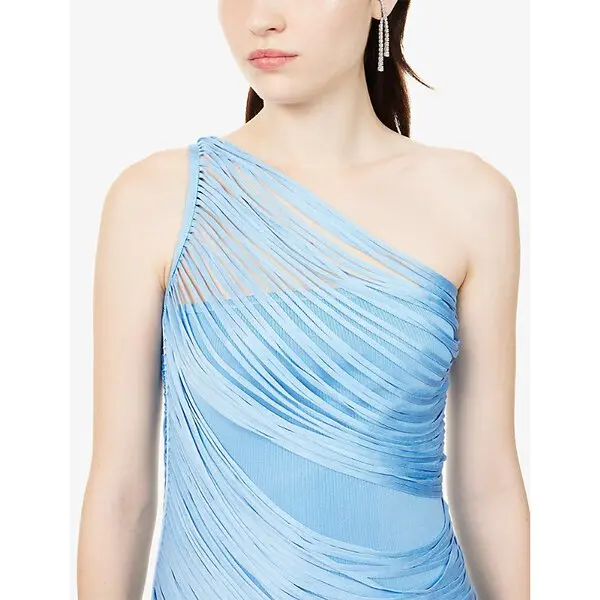 David Koma Asymmetrical One-shoulder Fringe Maxi Dress