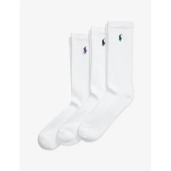 Polo Ralph Lauren X Wimbledon Logo-embroidery Pack Of Three Cotton Socks - White Multi