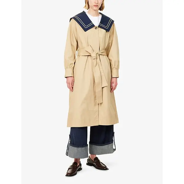 DAMSON MADDER Ella Sailor Collar Cotton Trench Coat