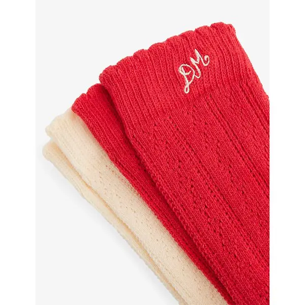 DAMSON MADDER Pack Of Two Pointelle Logo-embroidered Stretch Cotton-blend Socks
