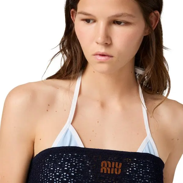Miu Miu Crochet And Suede Bandana Top