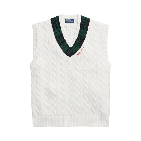 Polo Ralph Lauren Sleeveless Cotton Cable Stitch V-neck Sweater Vest - Cream