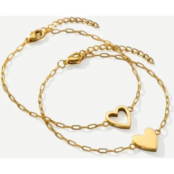 MINT & LILY Heart Motif Stackable Bracelet Set - Gold