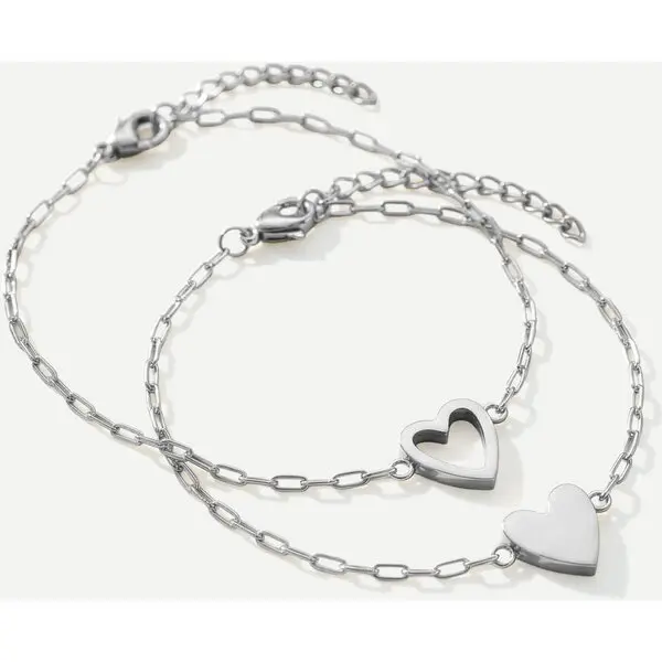 MINT & LILY Heart Motif Stackable Bracelet Set - Silver