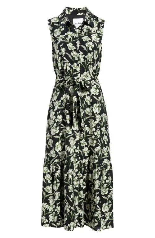 Sam Edelman Garden Floral Tie Waist Maxi Dress - Olive