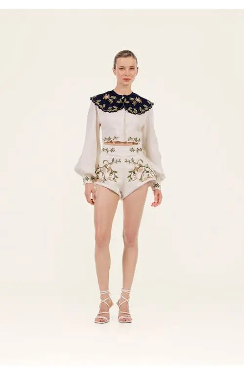 Agua Bendita Gatti Valle Embroidered Linen Shorts
