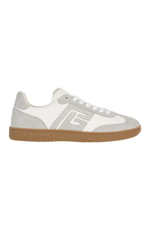 Balmain Swan Leather And Suede Lace-up Sneakers - Grey