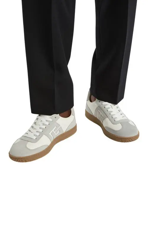 Balmain Swan Leather And Suede Lace-up Sneakers - Grey