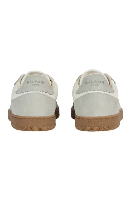 Balmain Swan Leather And Suede Lace-up Sneakers - Grey