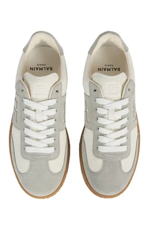 Balmain Swan Leather And Suede Lace-up Sneakers - Grey