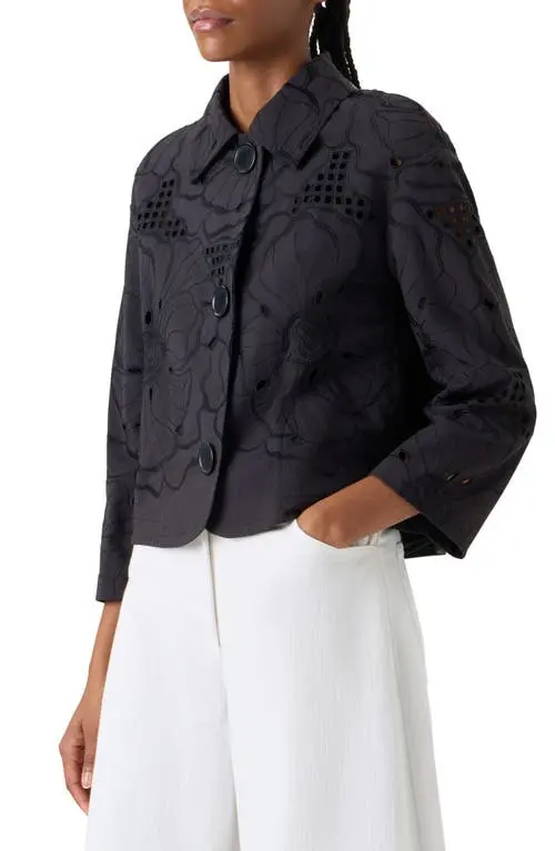 Akris Flower Eyelet Cotton Poplin Cropped Jacket