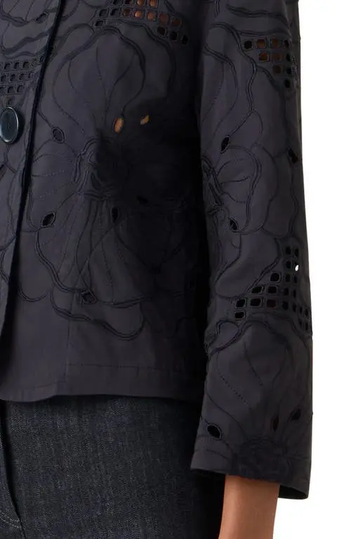 Akris Flower Eyelet Cotton Poplin Cropped Jacket